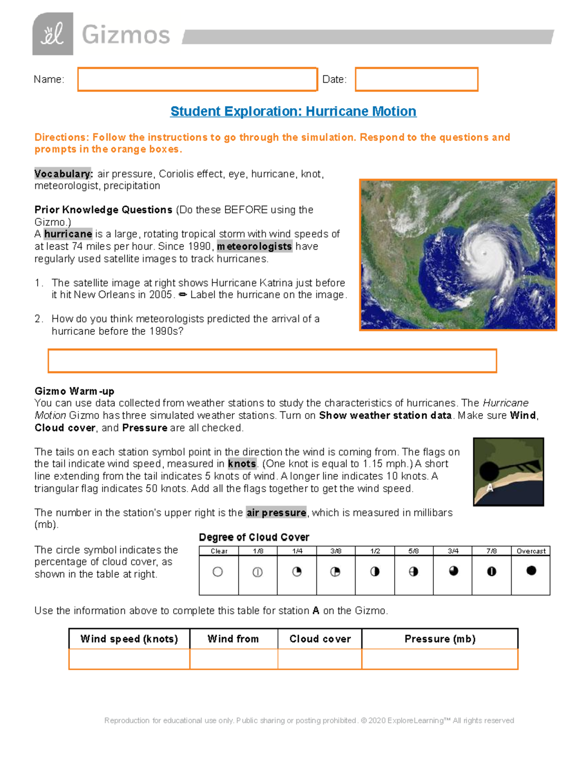 Copy of Copy of Hurricane Motion SE - Name: Date: Student Exploration ...