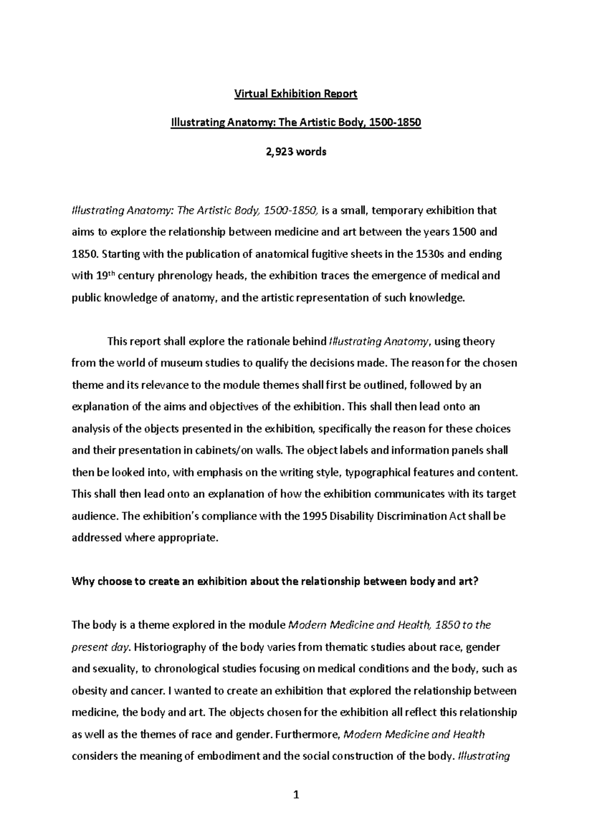 Example Critical Evaluation - Virtual Exhibition Report Illustrating ...