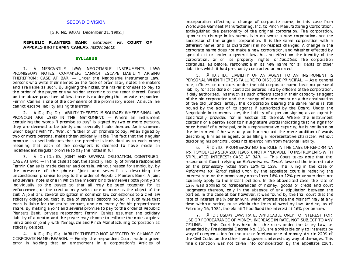 Republic Planters Bank v. Court of Appeals - SECOND DIVISION [G. No ...