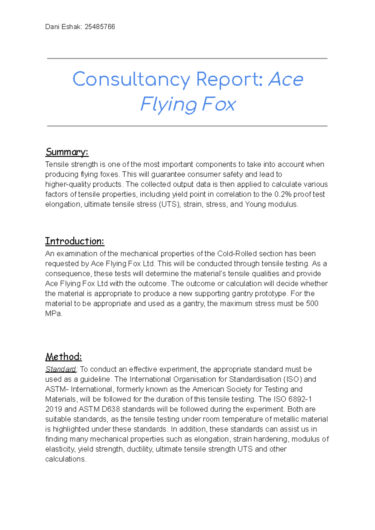 Chemistry Case Study - Report - Dani Eshak: 25485766 Consultancy Report ...