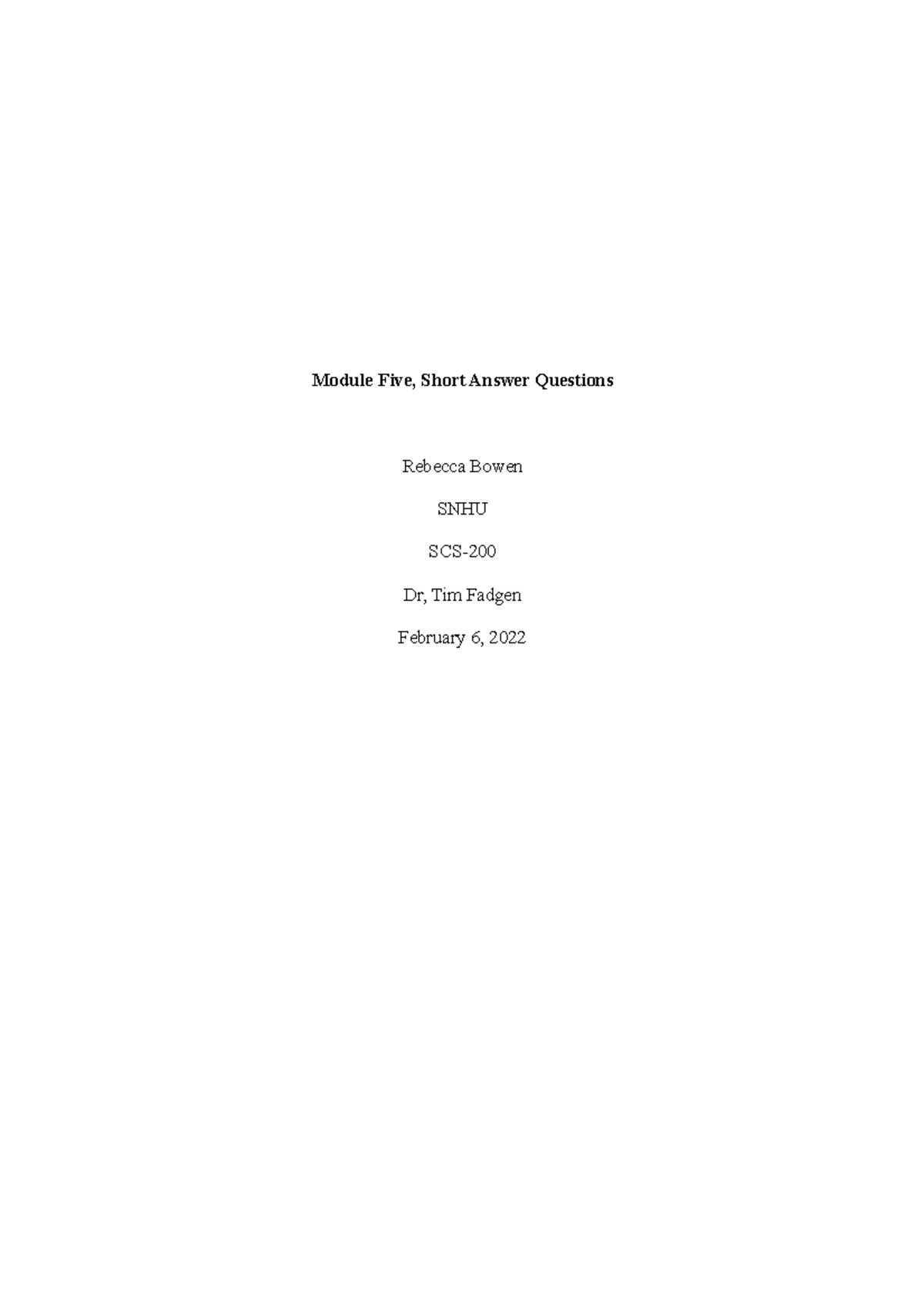 SCS 200 Short Answer Module 5 - Module Five, Short Answer Questions ...