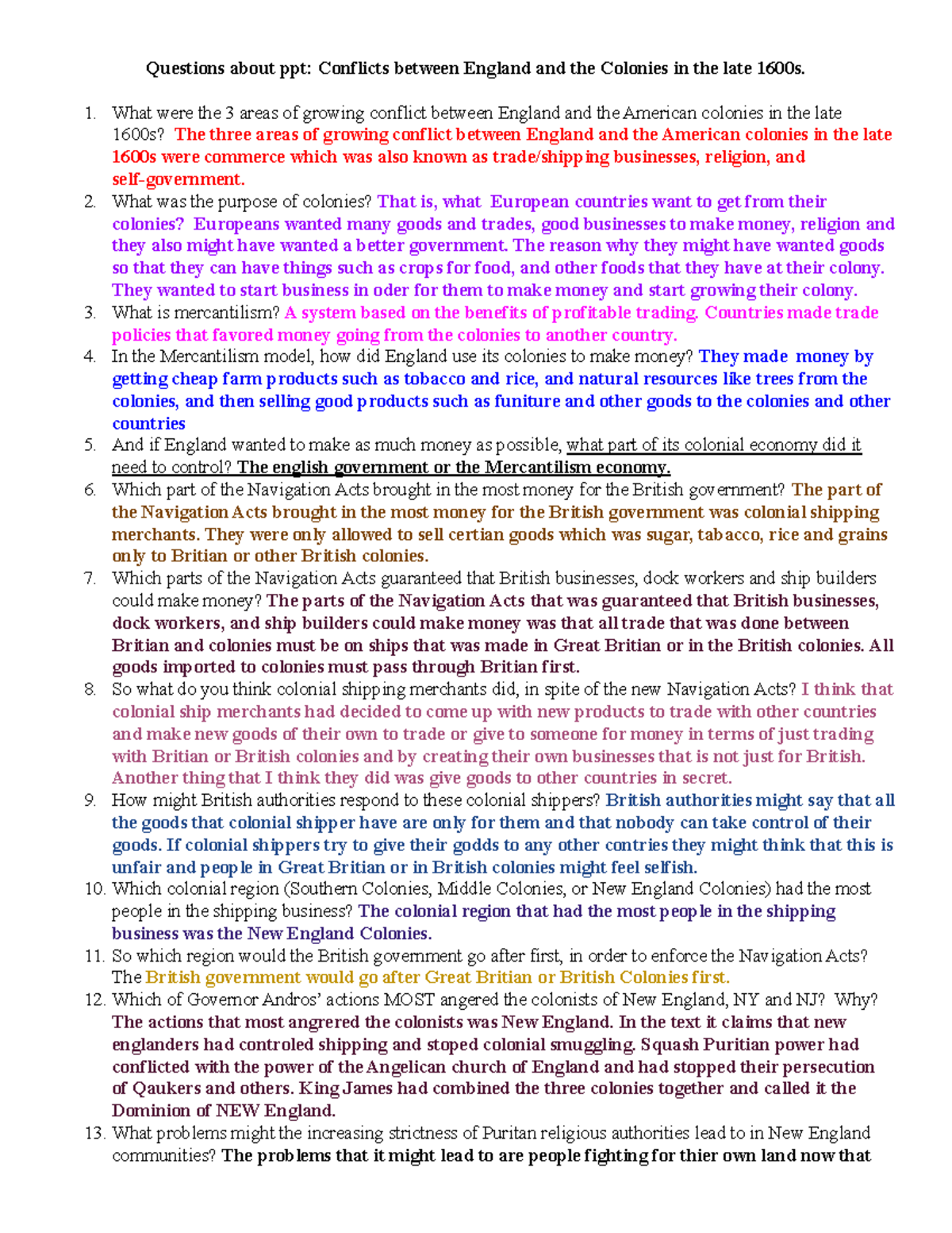 Vanessa Frederic - Qs for ppt-Conflicts England and Cols Late 1600s ...