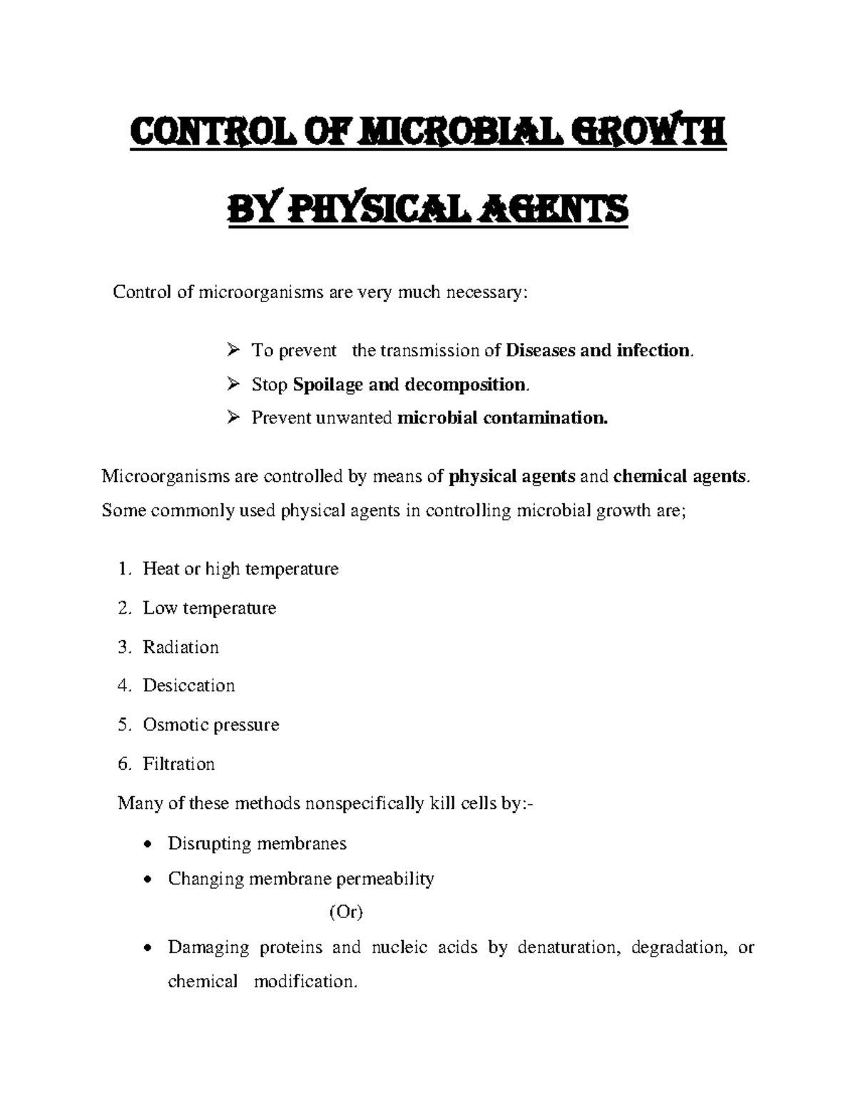 Control OF Microbial Growth BY Physical Agents - microbiolgy - VIT ...