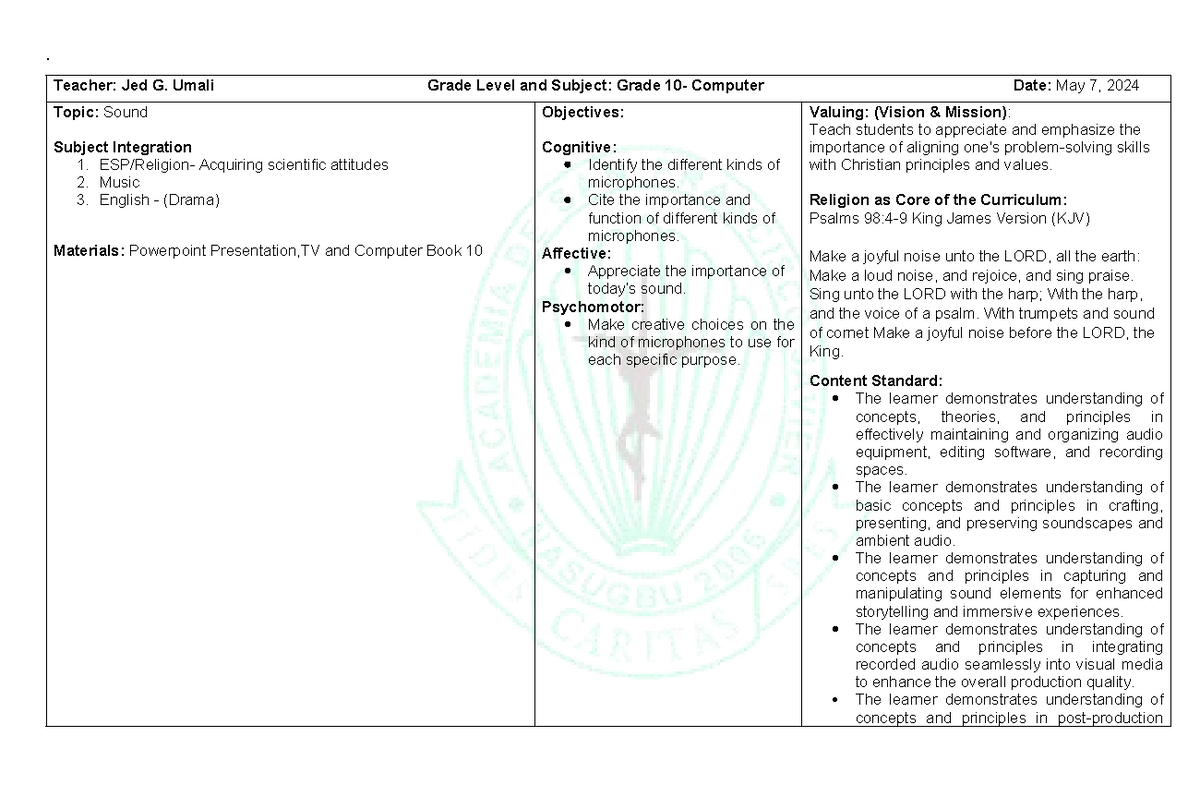 New Format LP Comp 10 - . Teacher: Jed G. Umali Grade Level and Subject ...