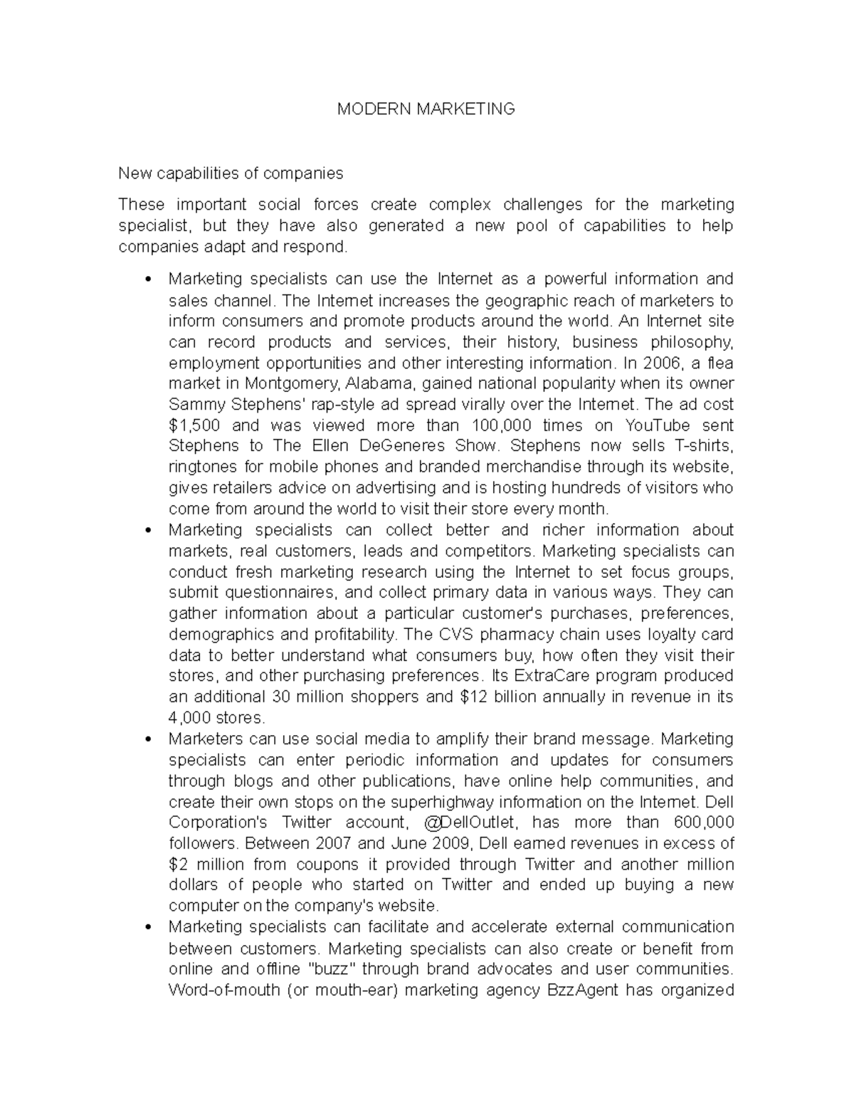 Modern Marketing - Lecture notes 2 - MODERN MARKETING New capabilities ...
