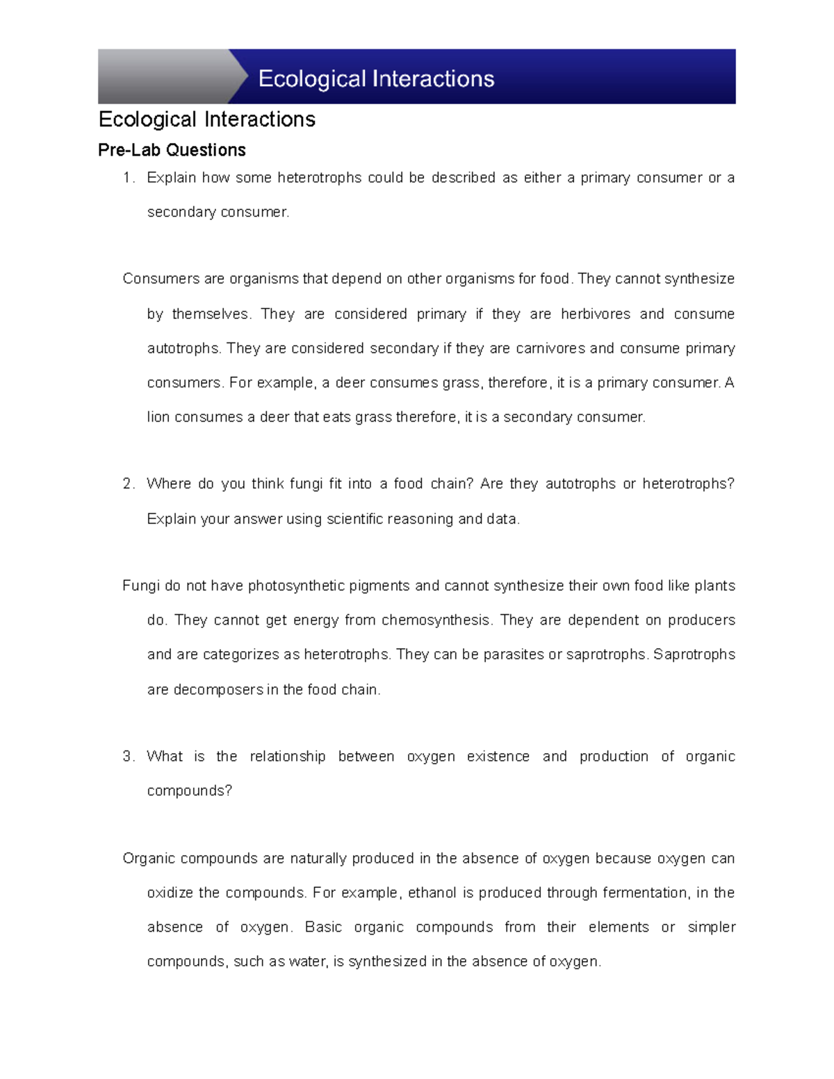 Ecological Interactions pre lab - Ecological Interactions Pre-Lab ...