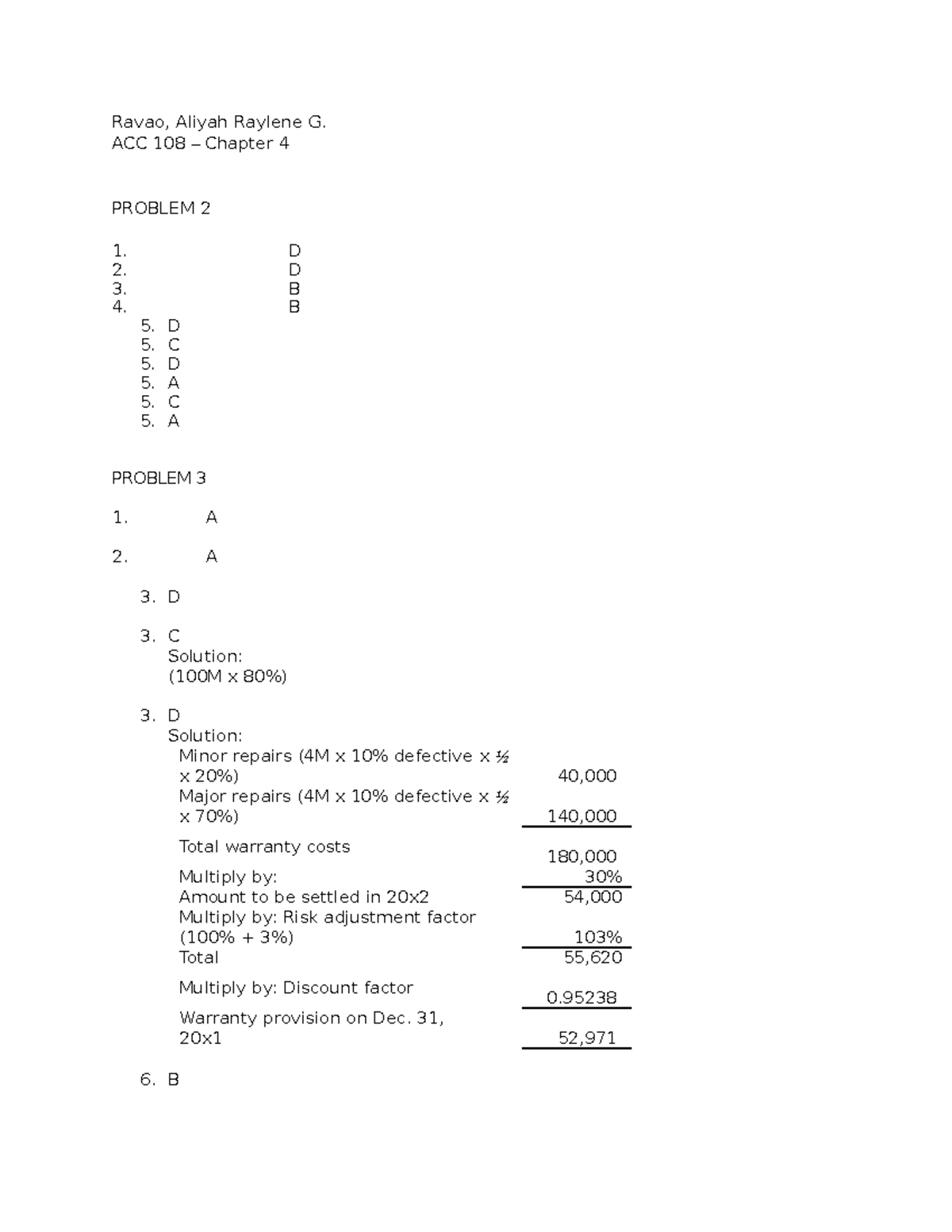 ACC 108 - Chapter 4 (ravao) - Ravao, Aliyah Raylene G. ACC 108 ...
