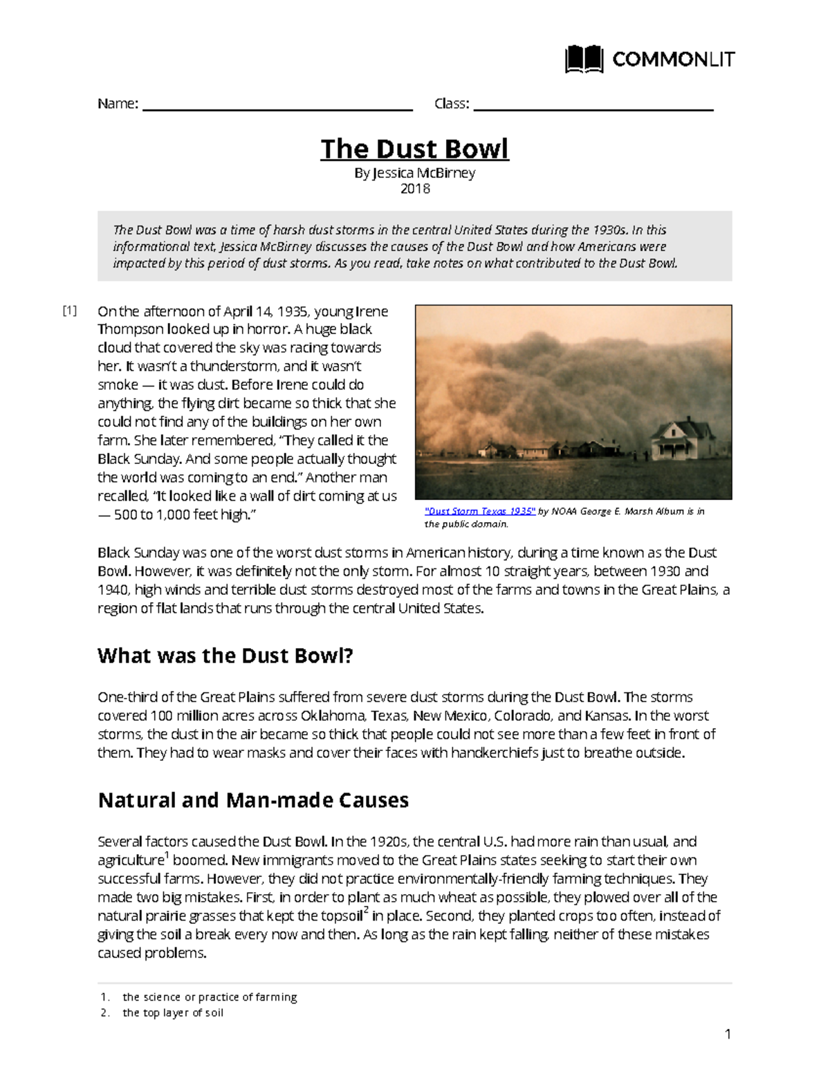 548839511 Commonlit Dust Bowl - Name: Class: "Dust Storm Texas 1935" by ...