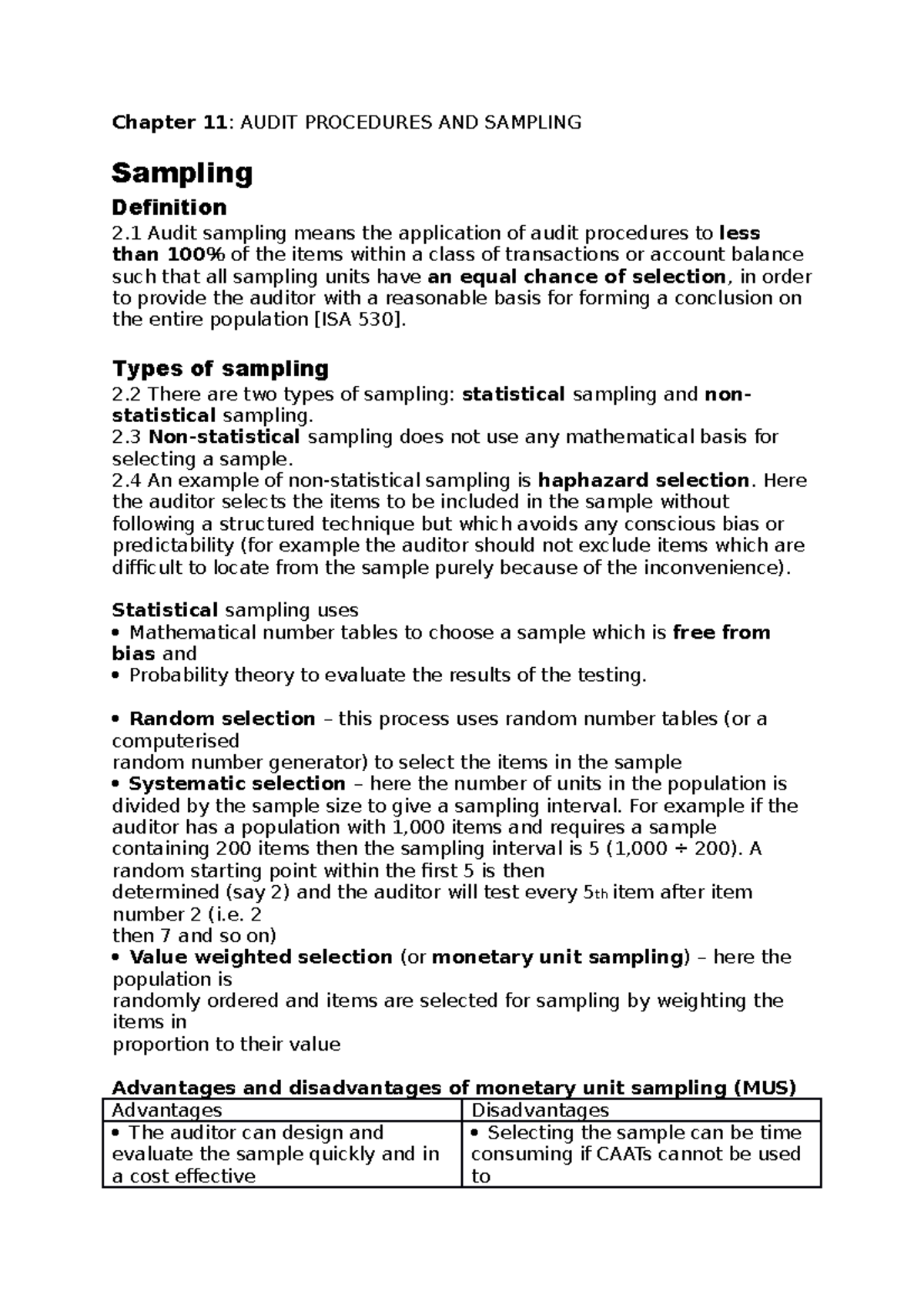 Chapter 11 Audit Procedures AND Sampling - Chapter 11 : AUDIT ...