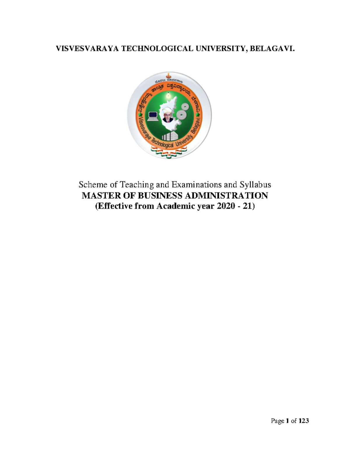 New syllabus MBA VTU - VISVESVARAYA TECHNOLOGICAL UNIVERSITY, BELAGAVI ...