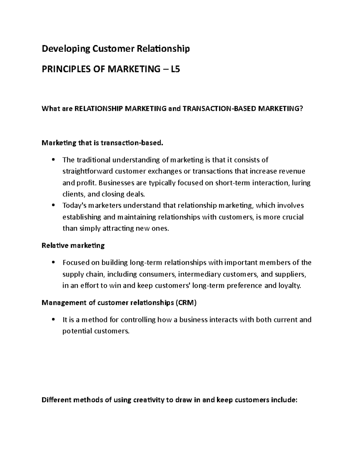 Principles of Marketing - 5 - Developing Customer Relationship PRINCIPLES OF MARKETING – L What ...