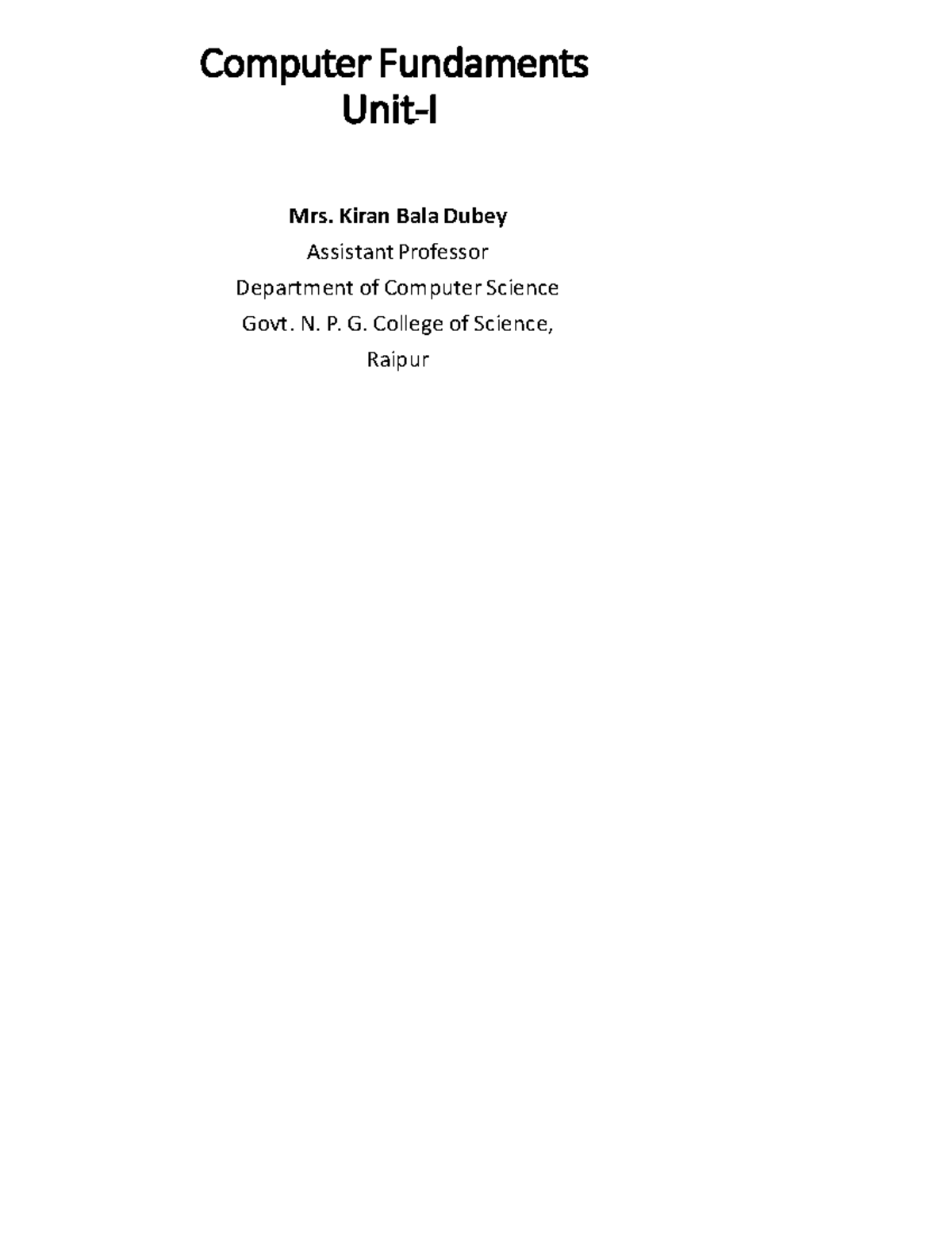 BCA-102 U-I - Fundamental of computer science - Computer Fundaments ...