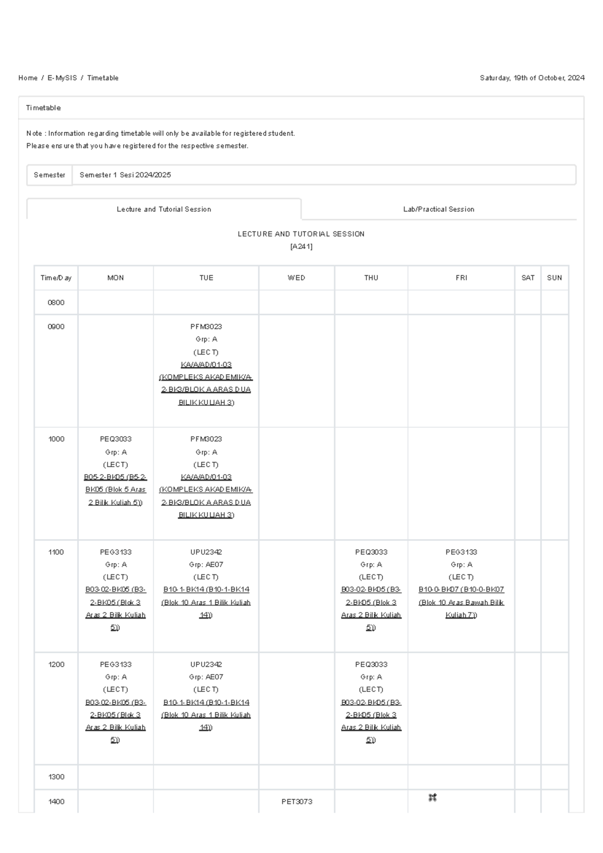 Jadual Aji - RANDOM - Home / E-MySIS / Timetable Saturday, 19th of ...