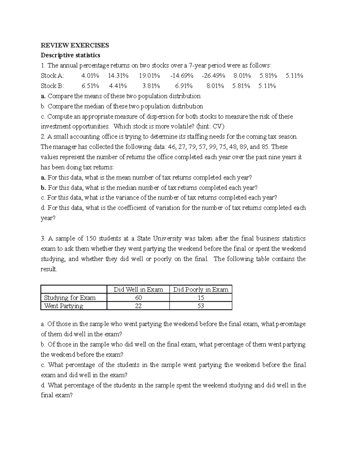 Review Exercises - prepare for mid-term exam - REVIEW EXERCISES ...