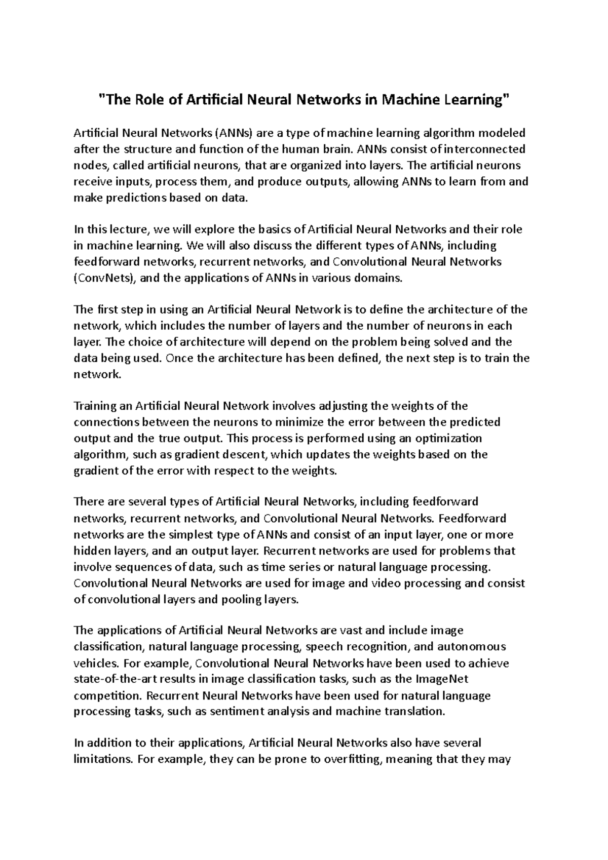 "The Role of Artificial Neural Networks in Machine Learning" - "The ...