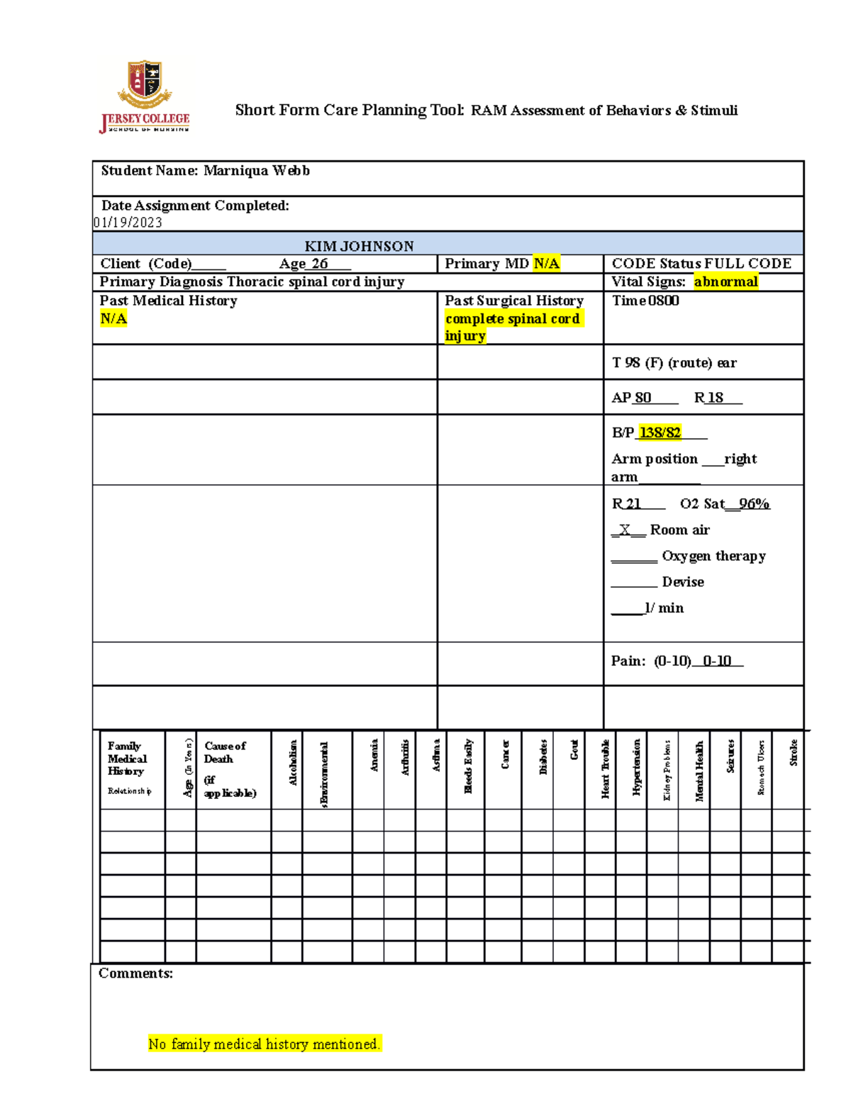 Webb - Vsim - Short Form Care Planning Tool: RAM Assessment of ...