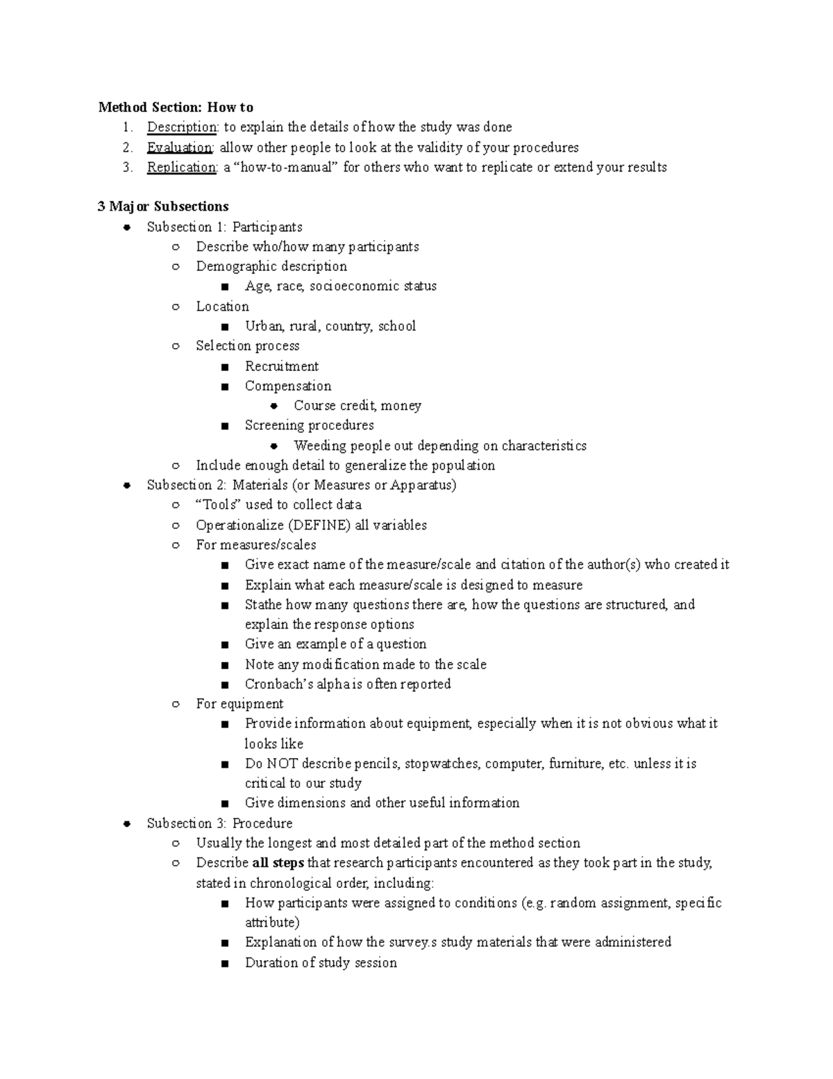 344 discussion notes - Method Section: How to 1. Description: to ...