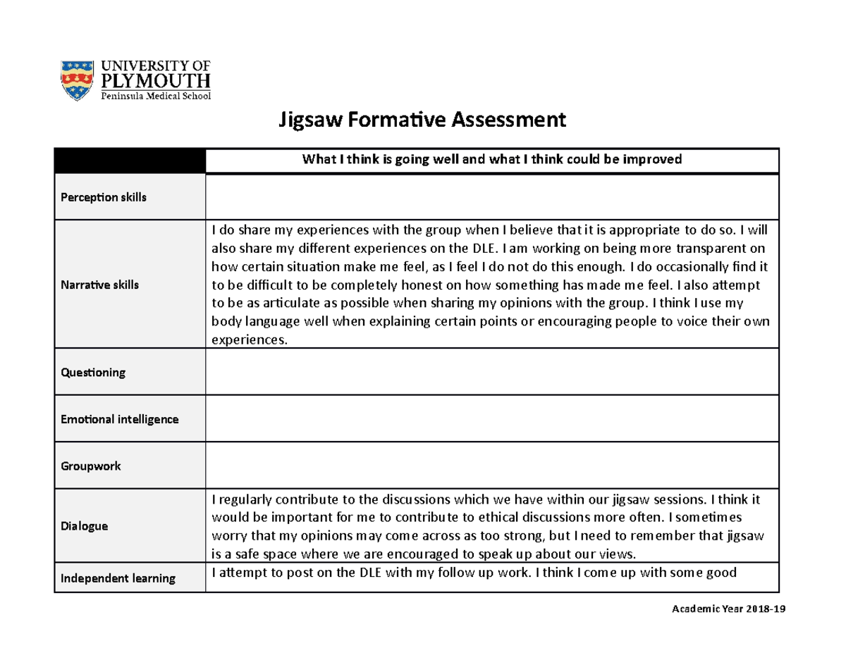 Jigsaw Peer Formative self assessment - Jigsaw Formative Assessment ...