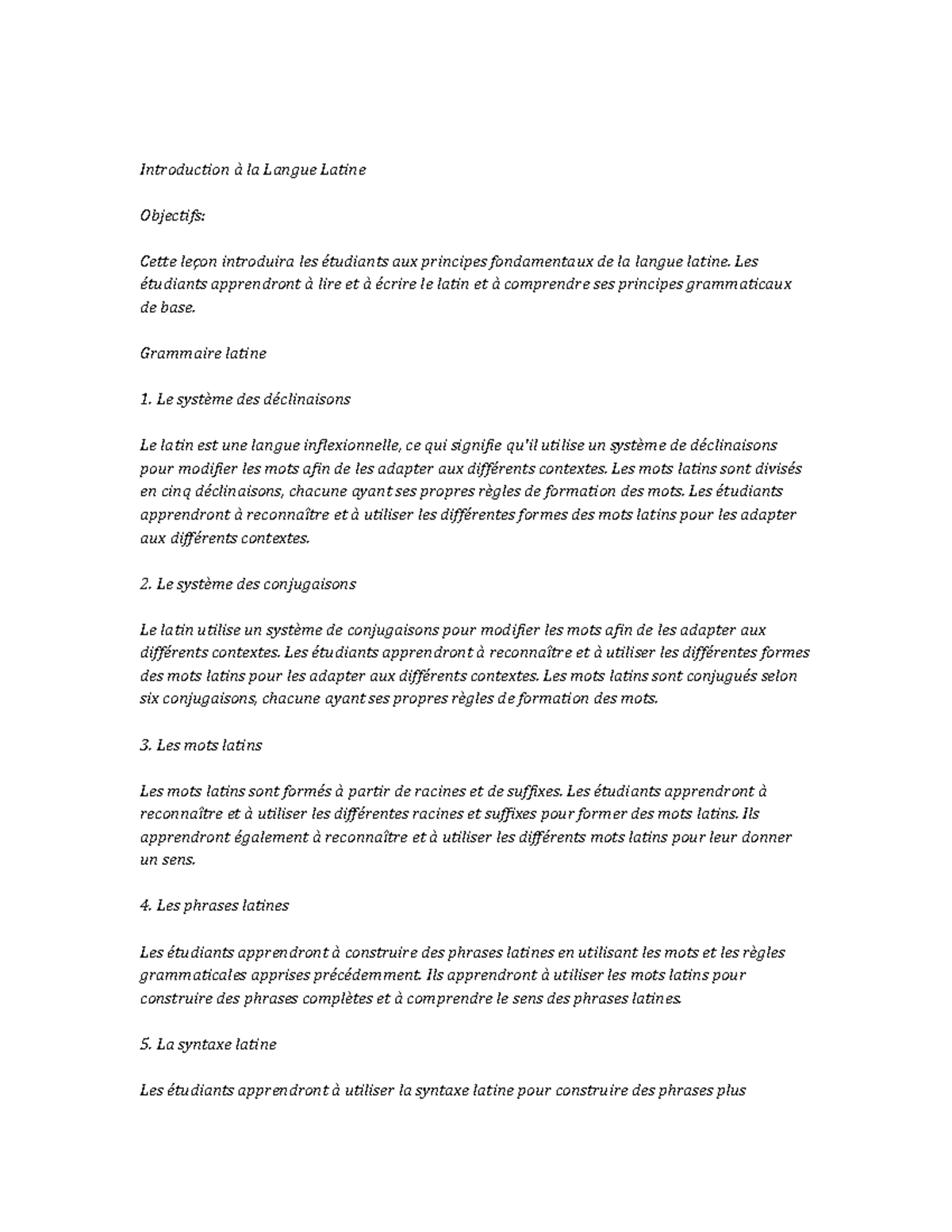 Latin Study Notes - Introduction à la Langue Latine Objectifs: Cette ...