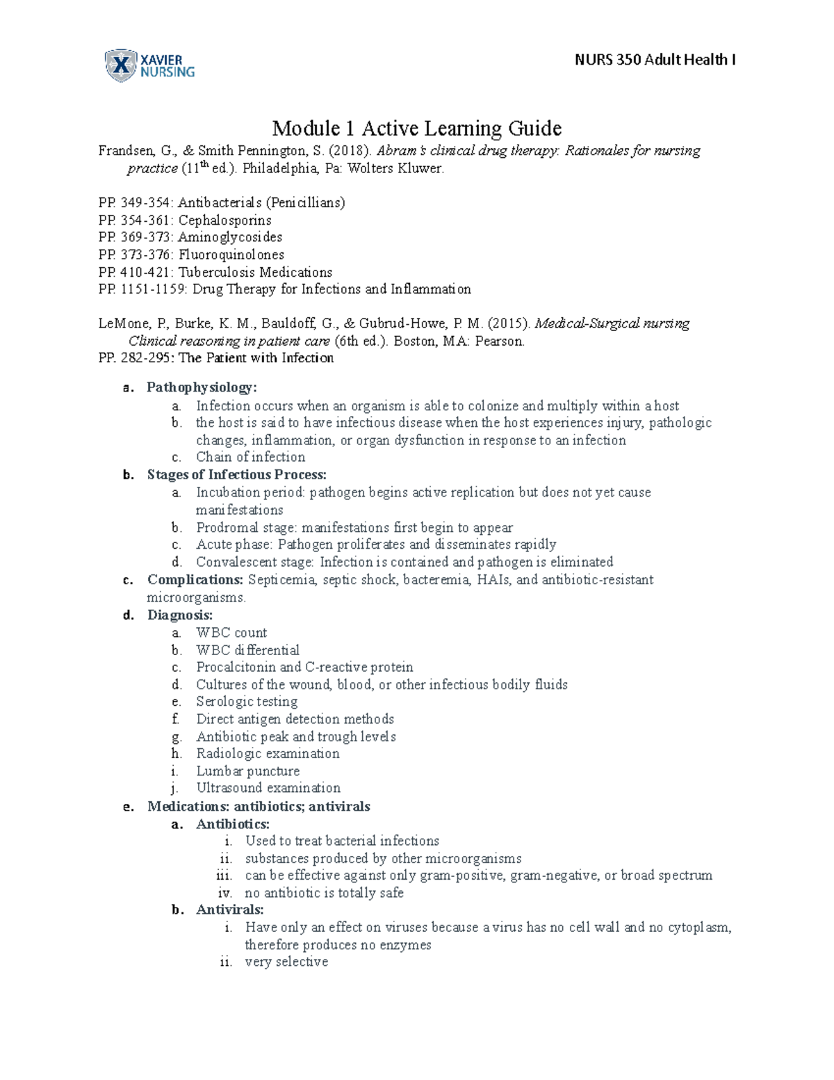 NURS 350-Module 1 ALG - Module 1 Active Learning Guide Frandsen, G., & Smith Pennington, S ...