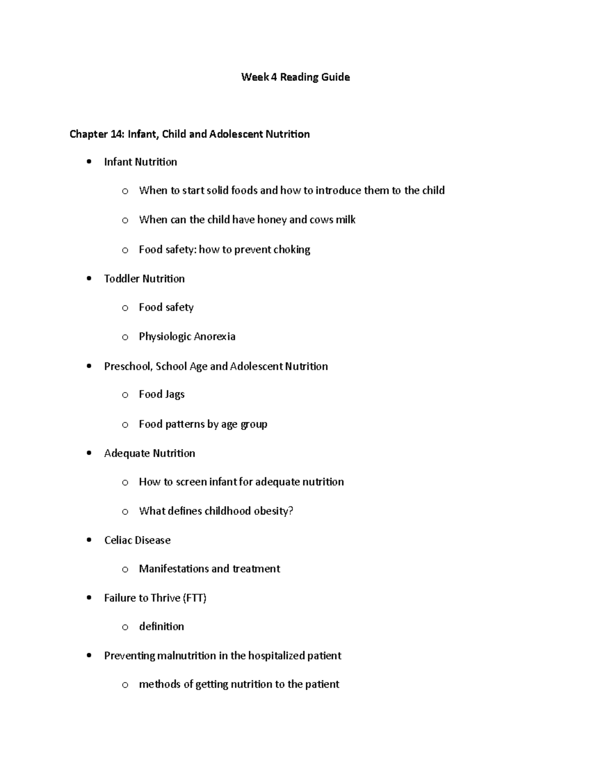 Week 4 Reading Guide to pediatrics theory class - Week 4 Reading Guide ...