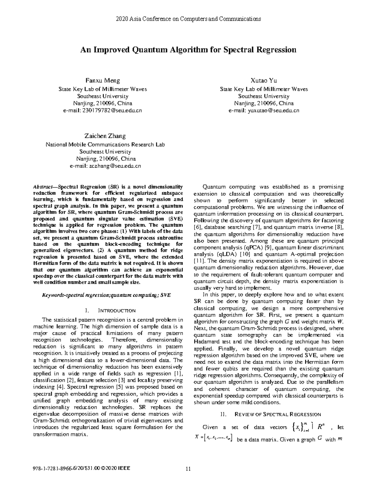 An Improved Quantum Algorithm For Spectral Regression In This Paper