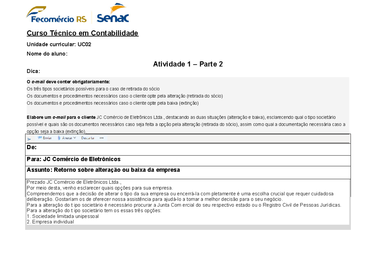Atividade 1 - UC 02 Modelo de entrega 2 (1) 1 - Curso Técnico em ...