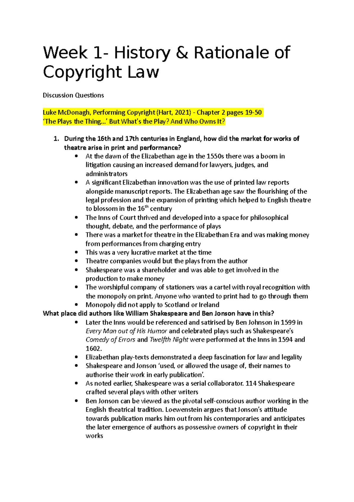 Lecture 1 copy - History and Rationale of copyright law - Week 1 ...