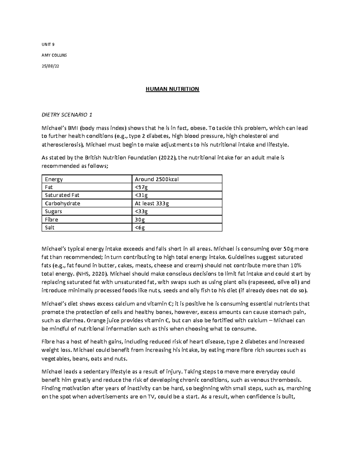 Human nutrition question 2 - UNIT 9 AMY COLLINS 25/08/ HUMAN NUTRITION ...