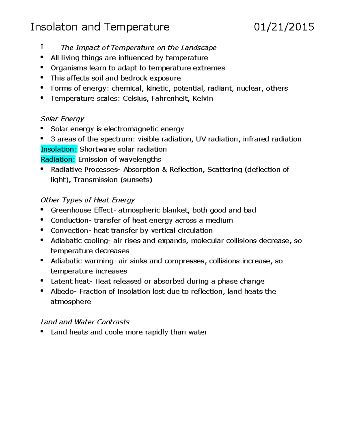 GEO 101 Chapter 4 - Insolaton and Temperature The Impact of Temperature ...