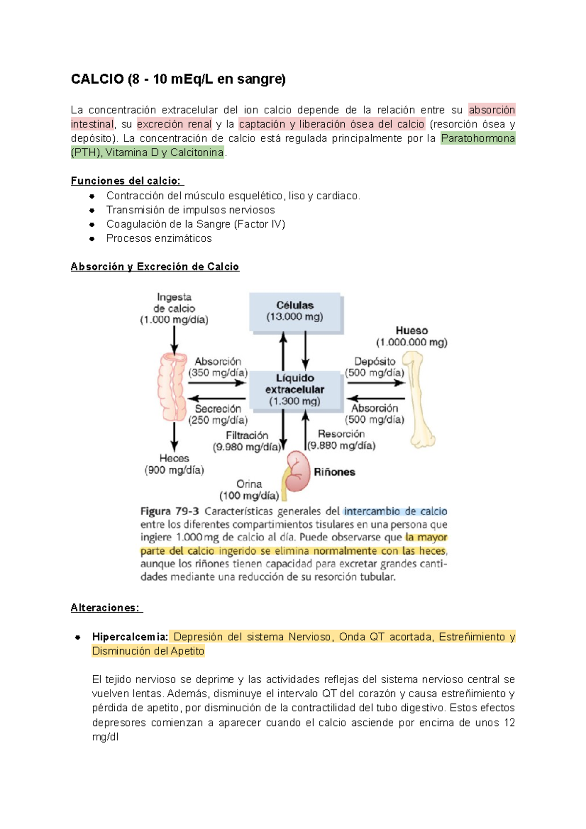 Metabolismo del Calcio y Fosfato - CALCIO (8 - 10 mEq/L en sangre) La ...