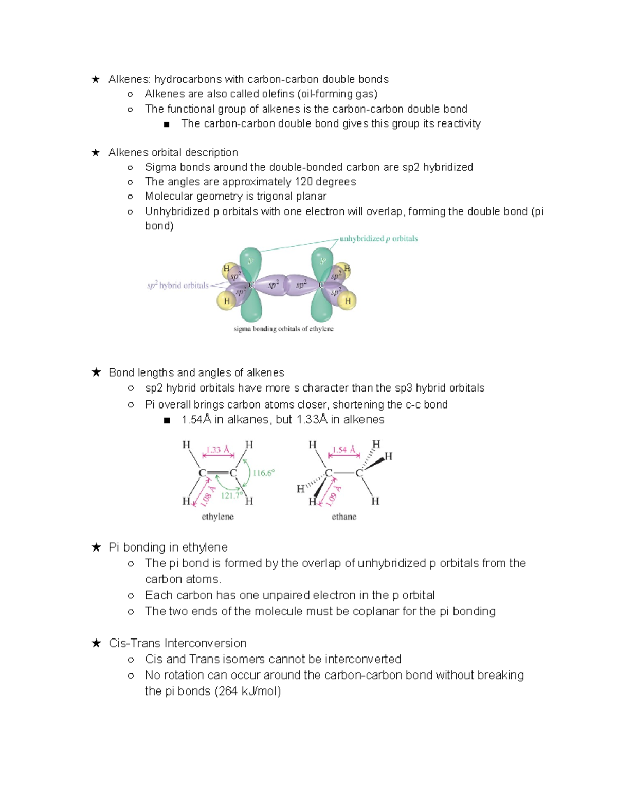 CH 7 OChem 1 notes - Dr. Fulp - ★ Alkenes: hydrocarbons with carbon ...