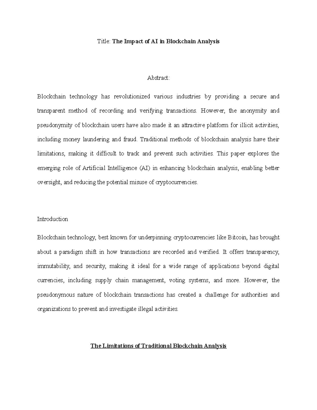 The Impact of AI in Blockchain Analysis - Title: The Impact of AI in ...