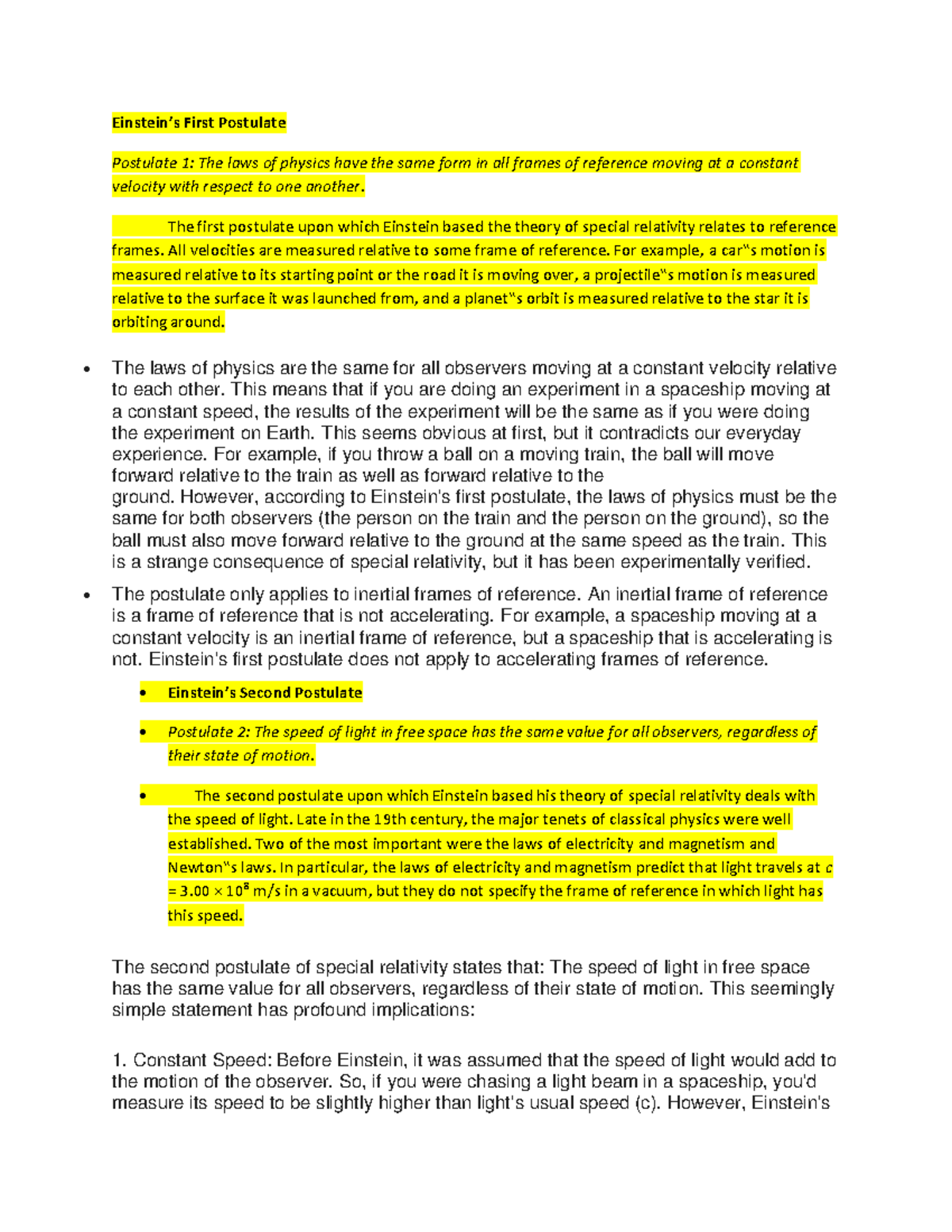 Einstein - usgjs - Einstein’s First Postulate Postulate 1: The laws of ...