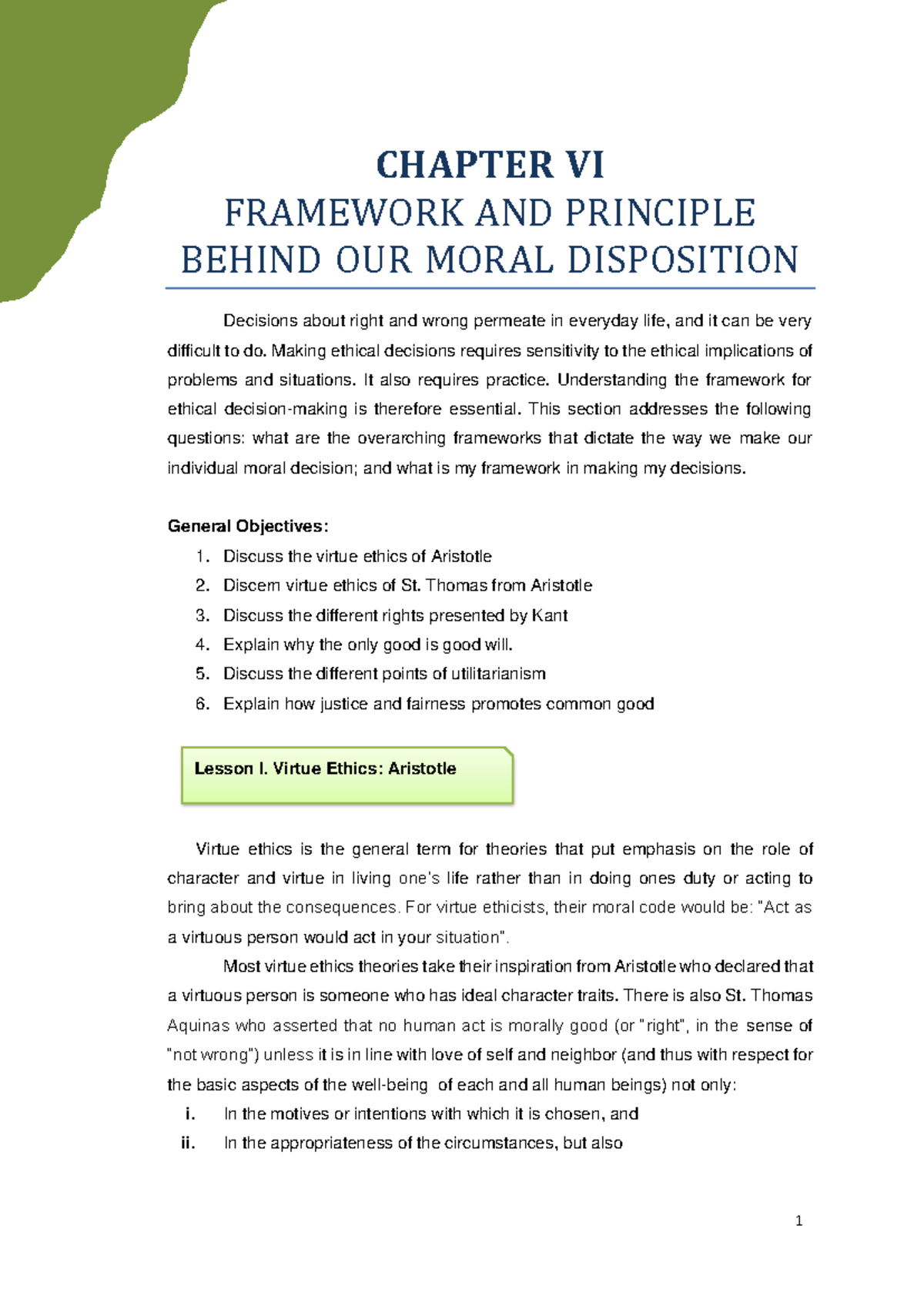 Chapter-VI - these are my notes - CHAPTER VI FRAMEWORK AND PRINCIPLE ...