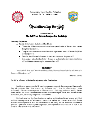 Understanding The Self Lesson 2 - Technological University of the ...