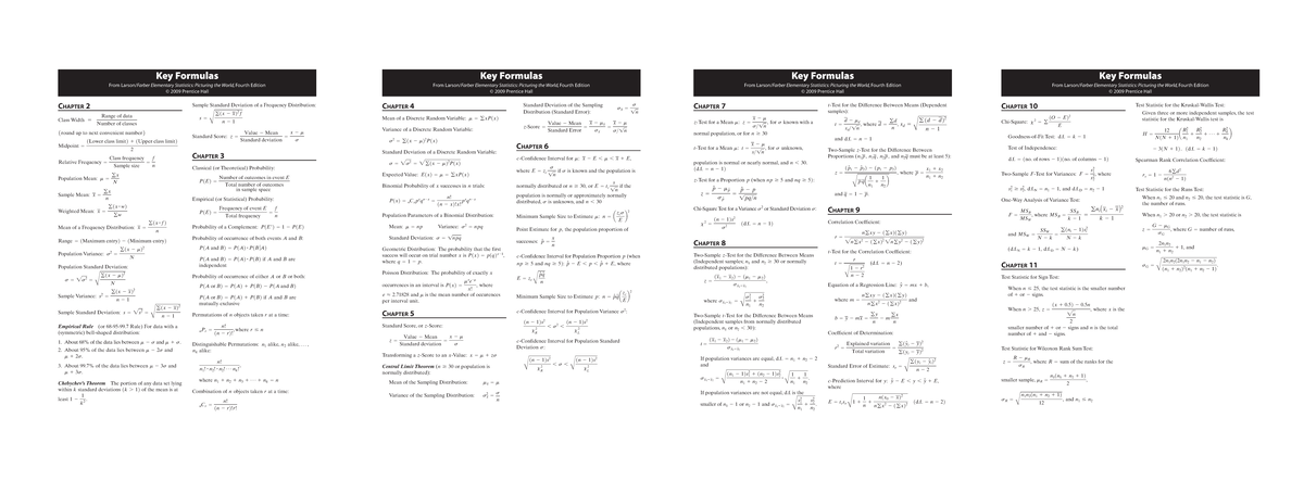 Larson Formulas - Lecture notes 1 - Key Formulas From Larson/Farber ...