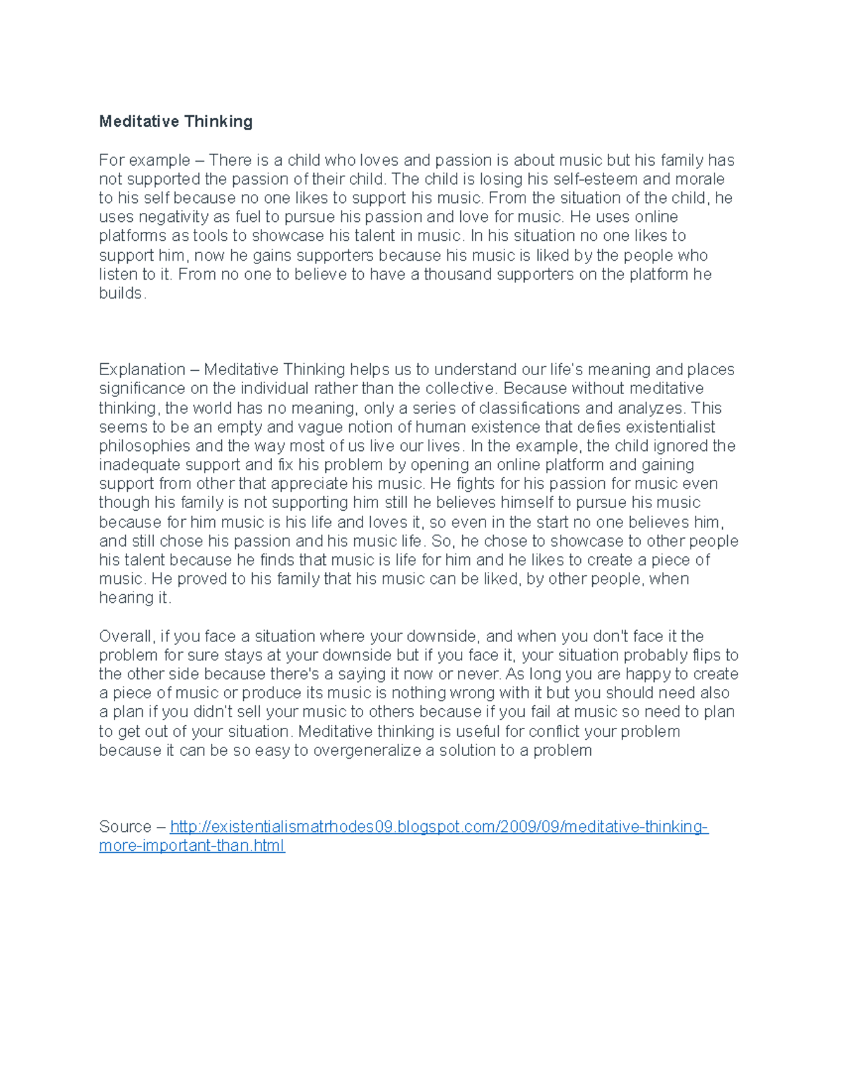 Meditative Thinking sts - Meditative Thinking For example – There is a ...