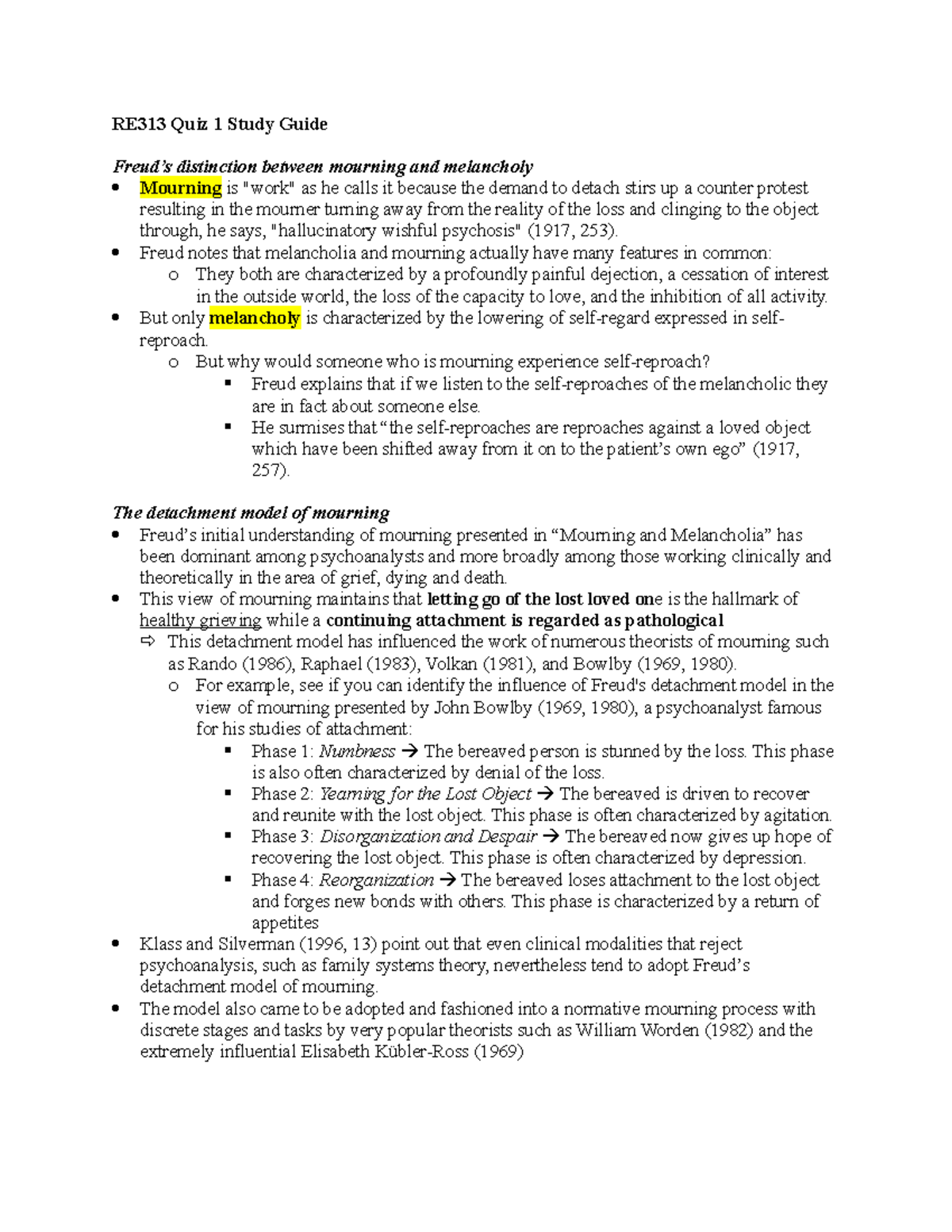 Grief Death and Dying Quiz 1 Study Guide - RE313 - WLU - Studocu