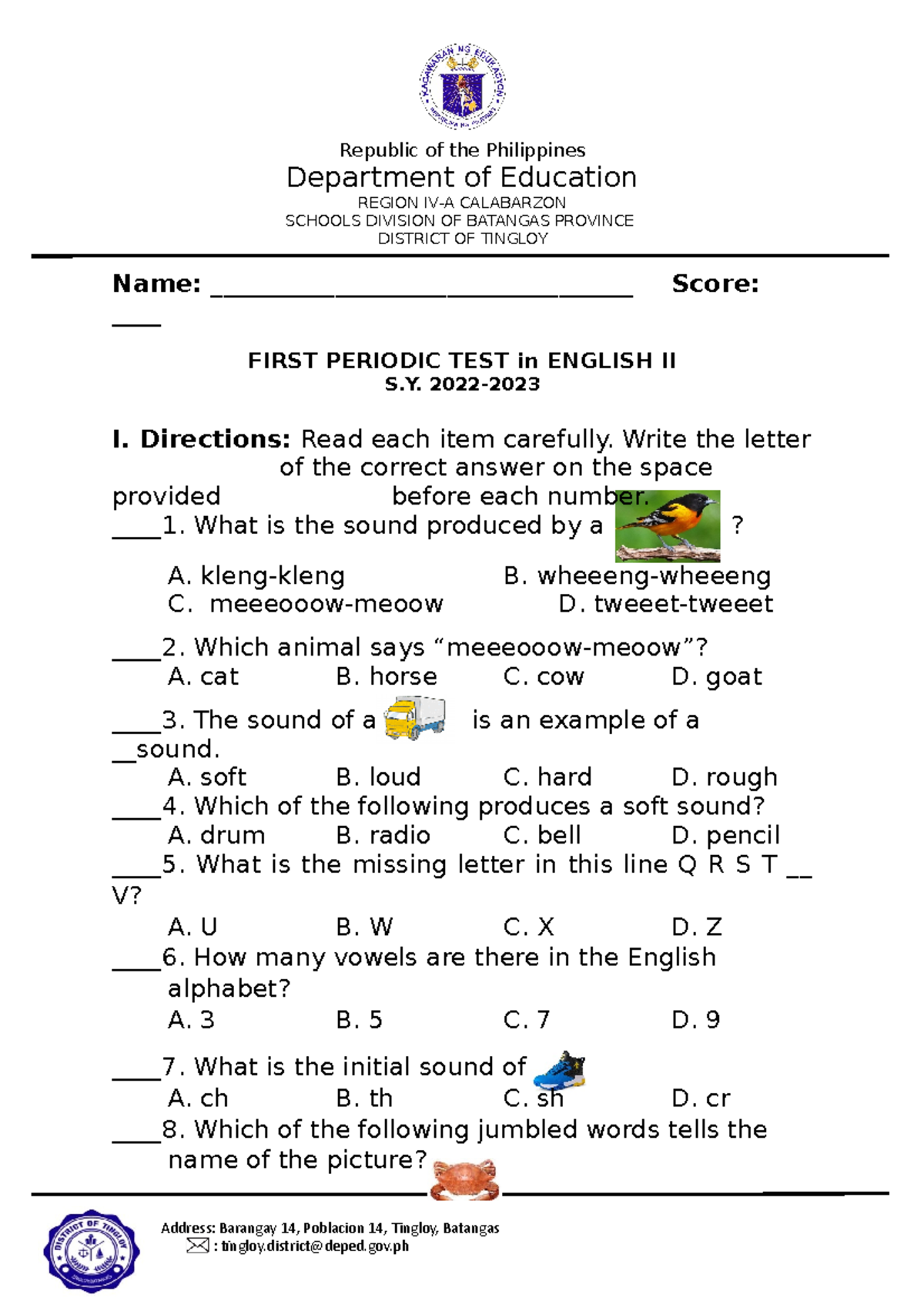 First Periodic TEST in English II - Department of Education REGION IV-A ...