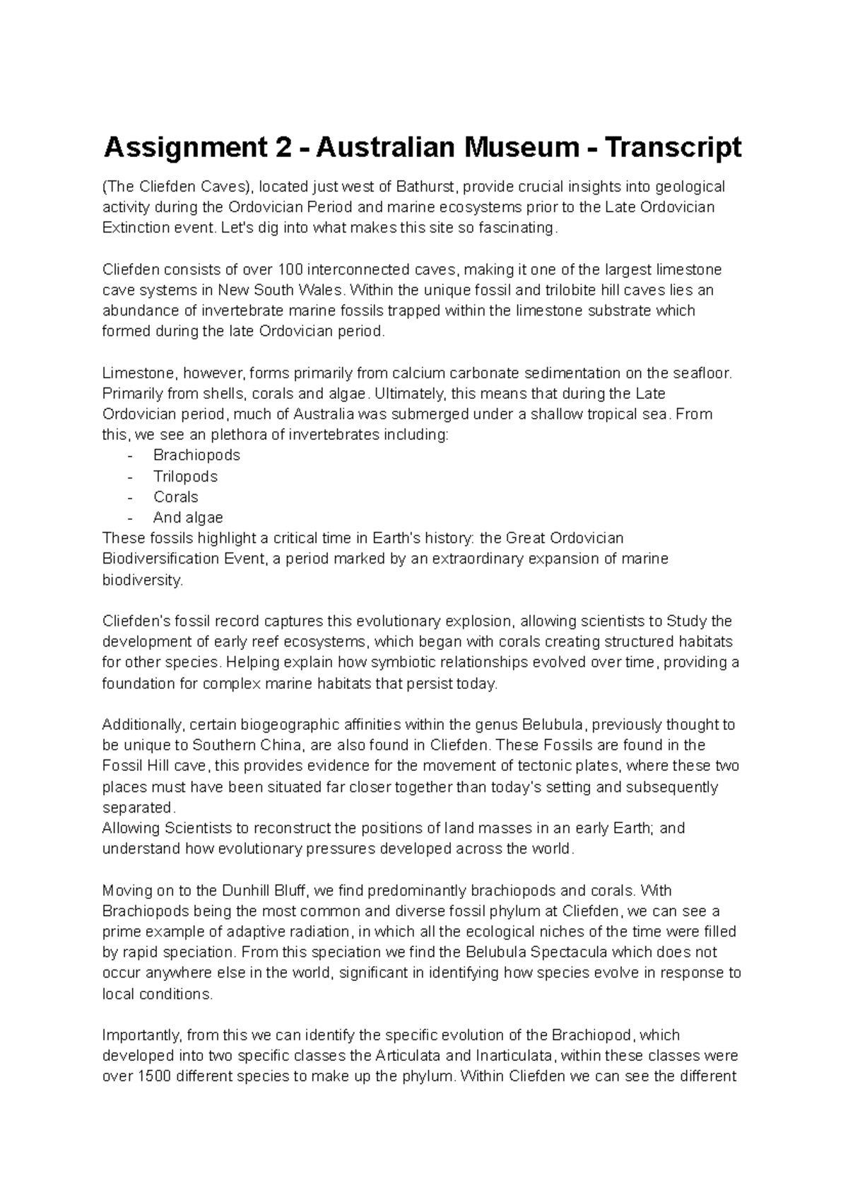 Assignment 2 - Australian Museum - Transcript - Assignment 2 ...