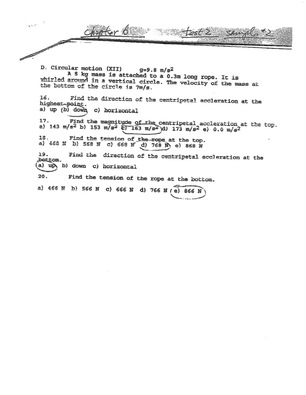 Test2 sample 2 - christer 6 test N sample D. Circular motion (XII) A 5 ...