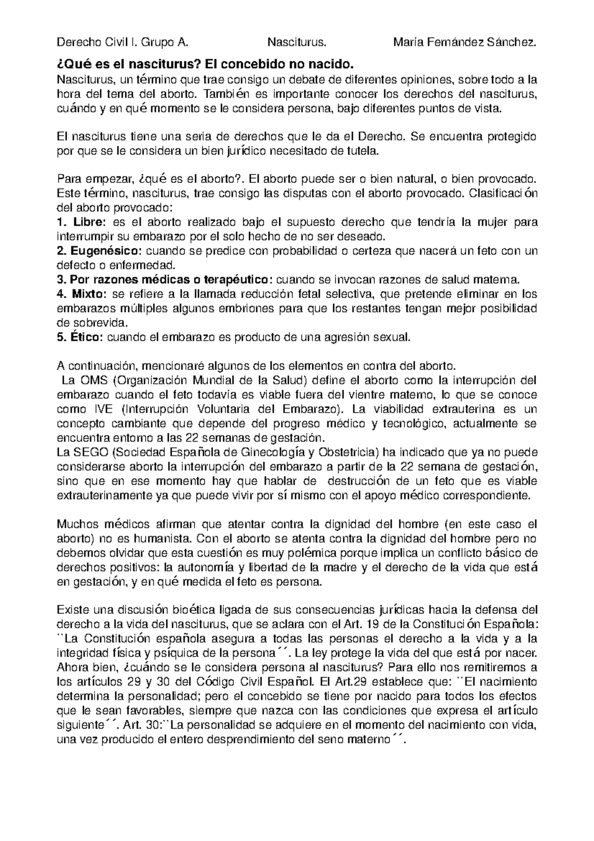 Nasciturus - Derecho Civil I. Grupo A. Nasciturus. María Fernández ...