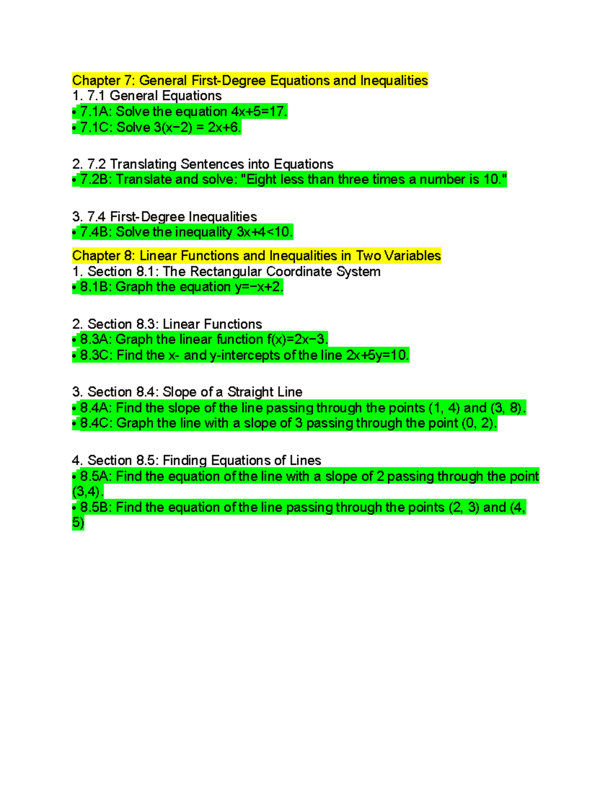 Final Review - Chapter 7: General First-Degree Equations and ...