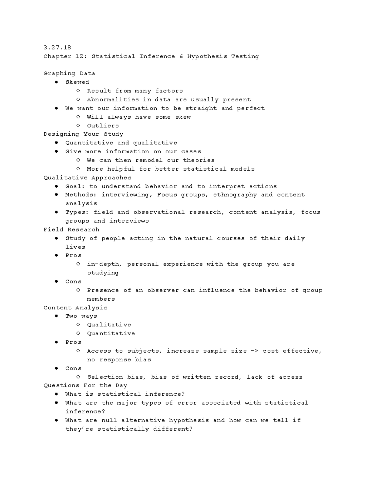 PS 372 Final - class notes - 3.27 Chapter 12: Statistical Inference ...