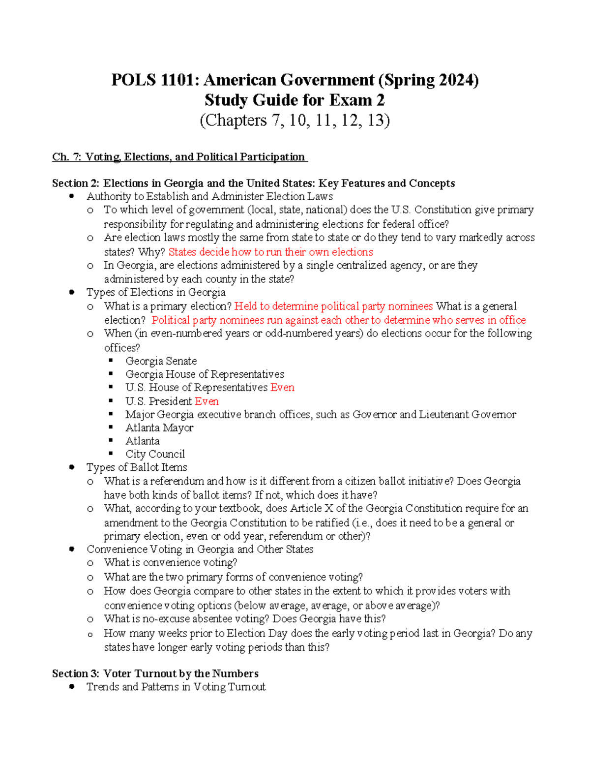 Exam 2 Study Guide S24 _ Partial Answers - POLS 1101: American ...