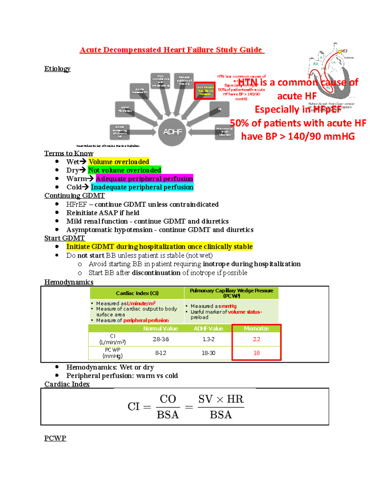 Acute Decompensated Heart Failure Study Guide - Acute Decompensated ...