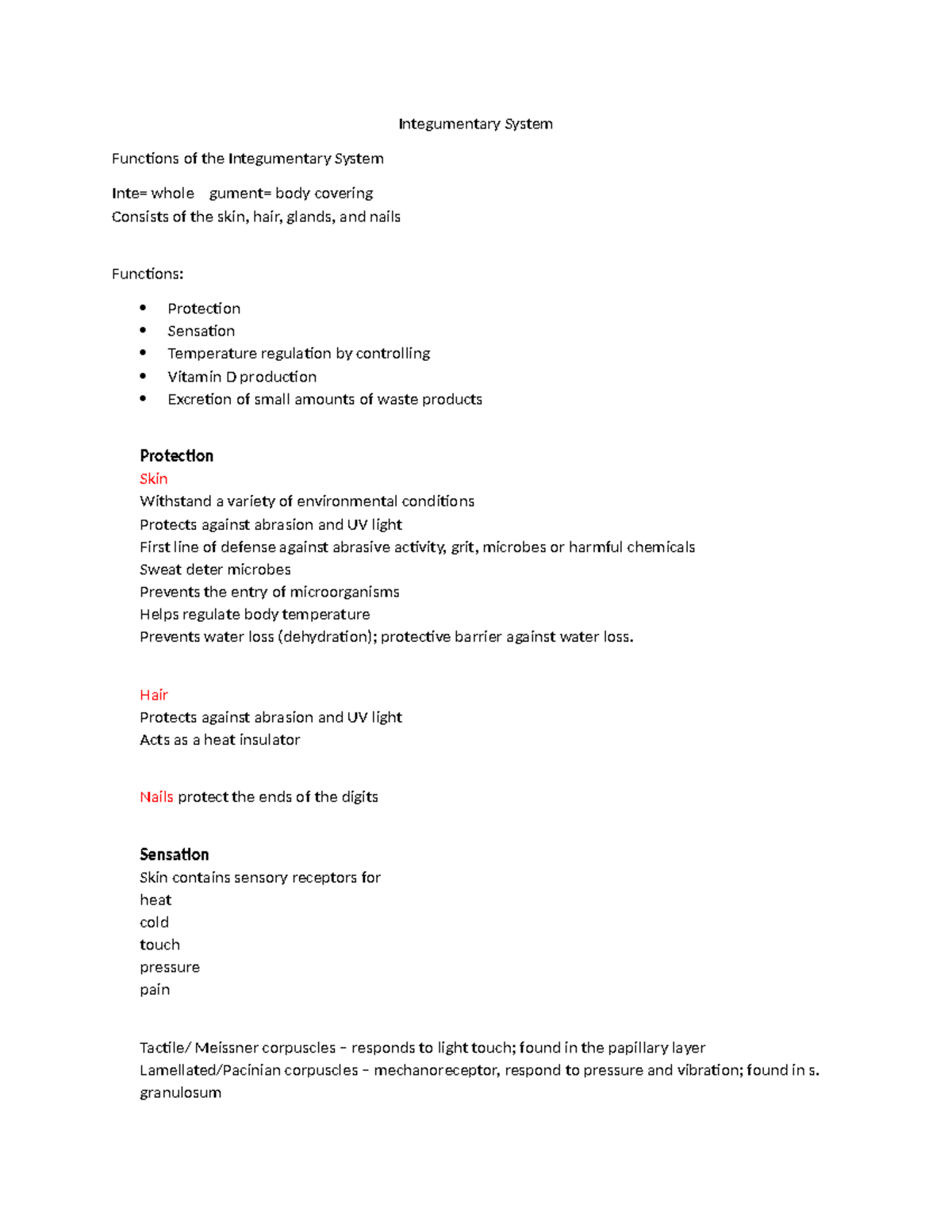 Integumentary System students copy - Integumentary System Functions of ...