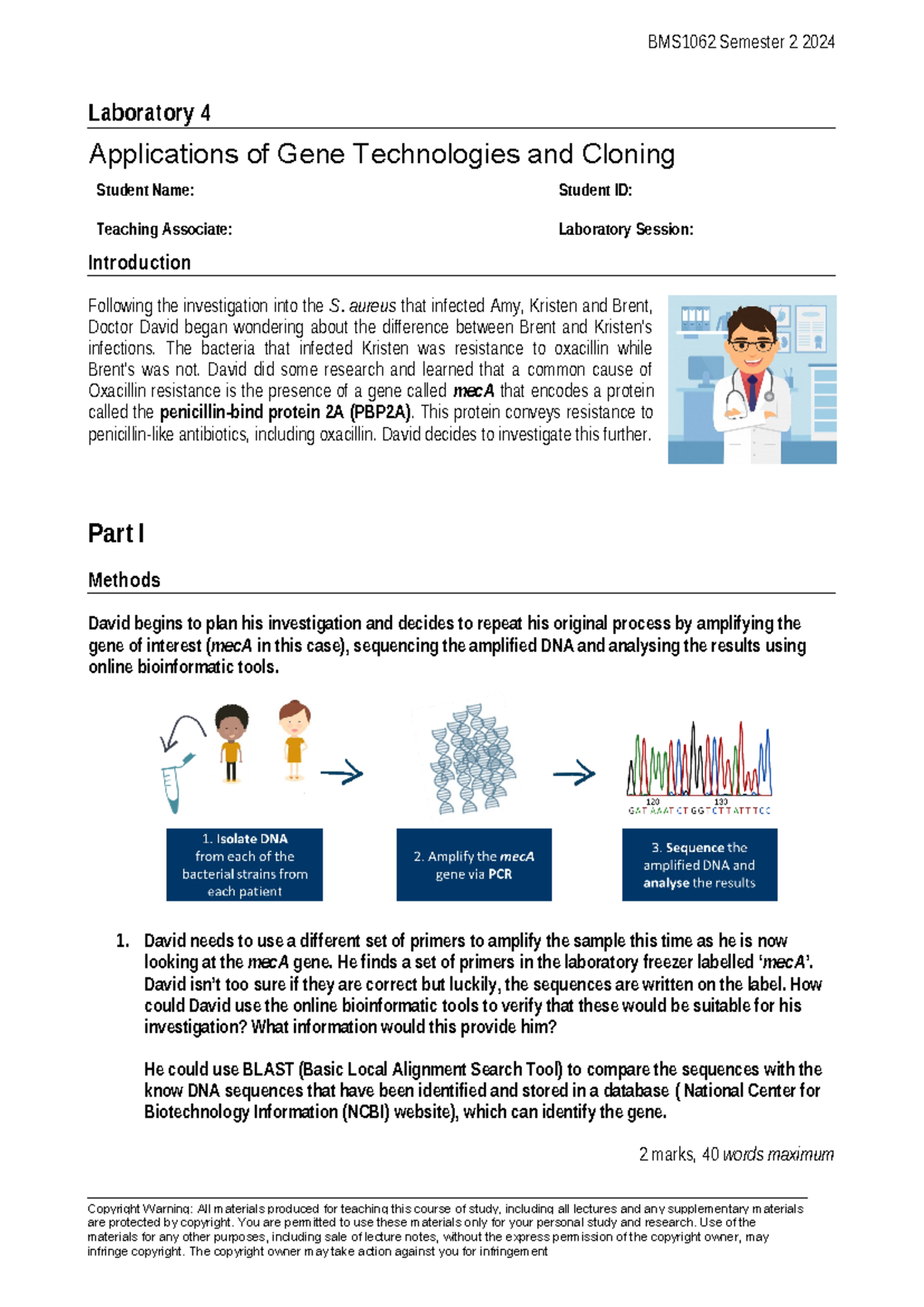 Laboratory 4 Post Lab Worksheet BMS1062 - Laboratory 4 Applications of ...