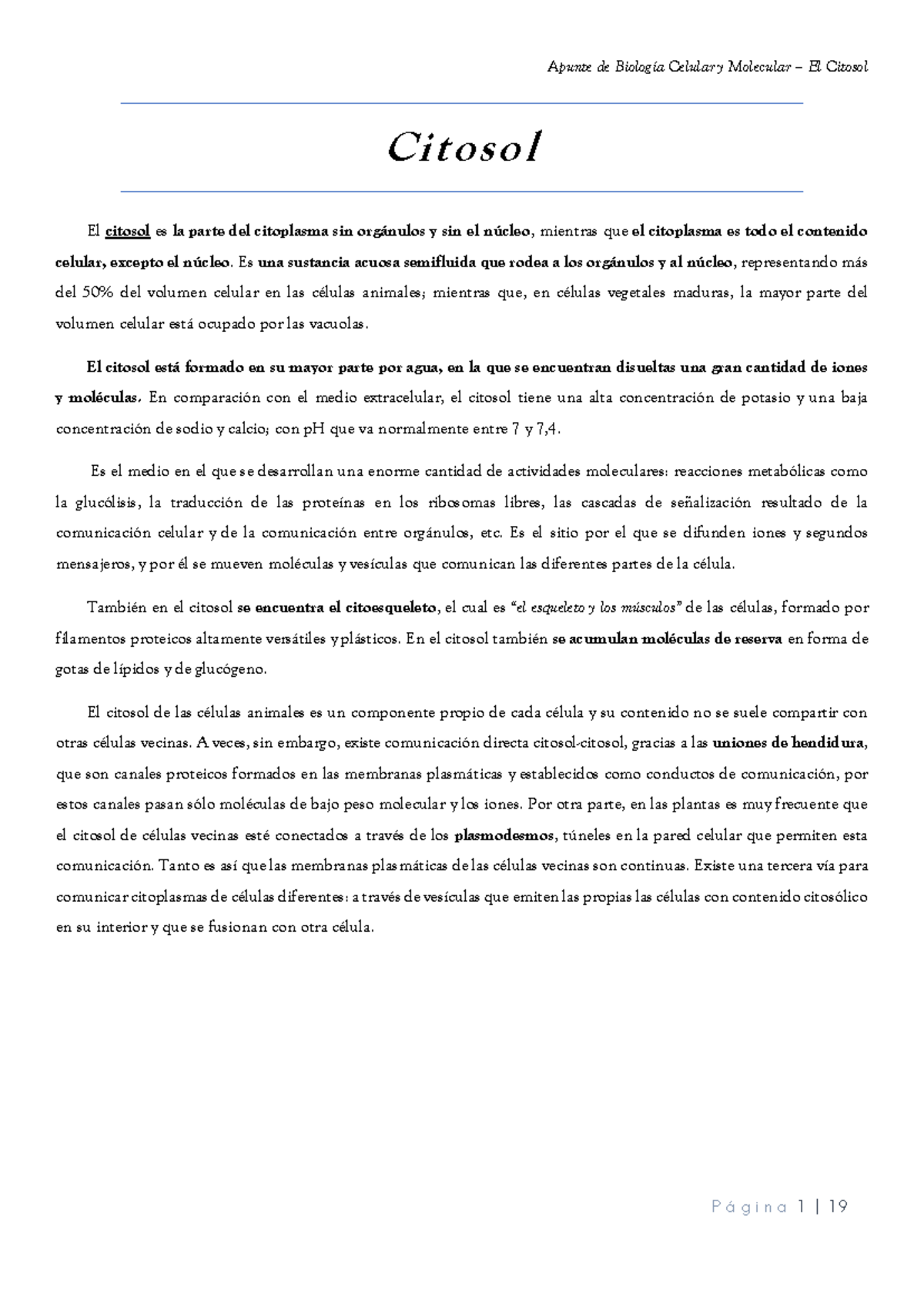 Citosol-Apunte Bio Cel - C i t o s o l El citosol es la parte del ...